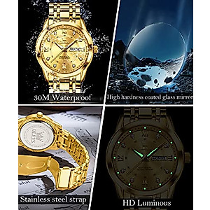 OLEVS Gold Watches for Men Luxury Stainless Steel Man Watch Roman Numerals Gold Men's Wrist Watch Waterproof Dress Analog Big Face Easy to Read Reloj De Hombre