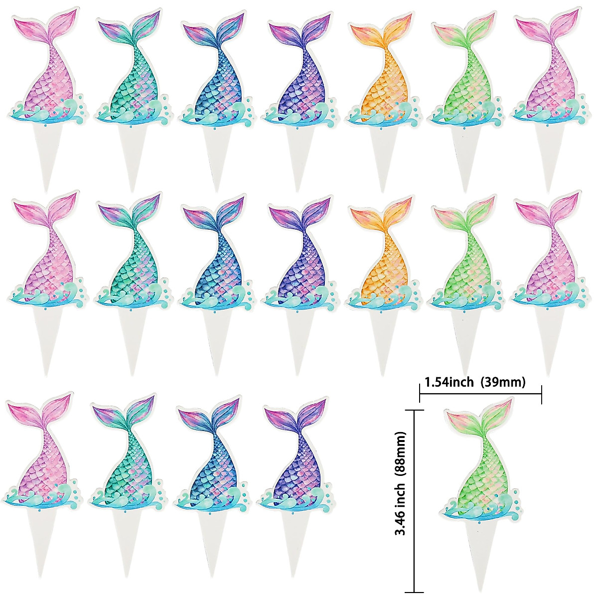 Ephlyn 36Pcs Mermaid Tail Cupcake Toppers Mini Under the Sea Mermaid Tail Cake Topper Decorations Mermaid Cupcake Picks for Mermaid theme Birthday Party Decoration Baby Shower Supplies
