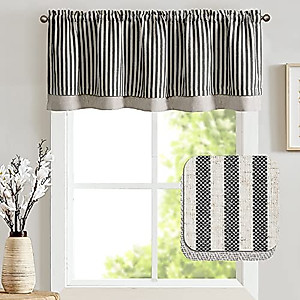 jinchan Striped Valance Curtain Blackout Kitchen Valance for Windows Pinstripe Valance for Living Room 18 Inch Double Layer Farmhouse Window Valance Overlay Valance Rod Pocket 1 Panel Black on Beige