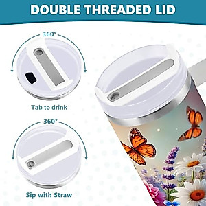 RPLIFE Floral with Butterflies Coffee Tumbler, Stainless Water Bottle, Insulated Cup with Straw, Coffee Tumbler for Women