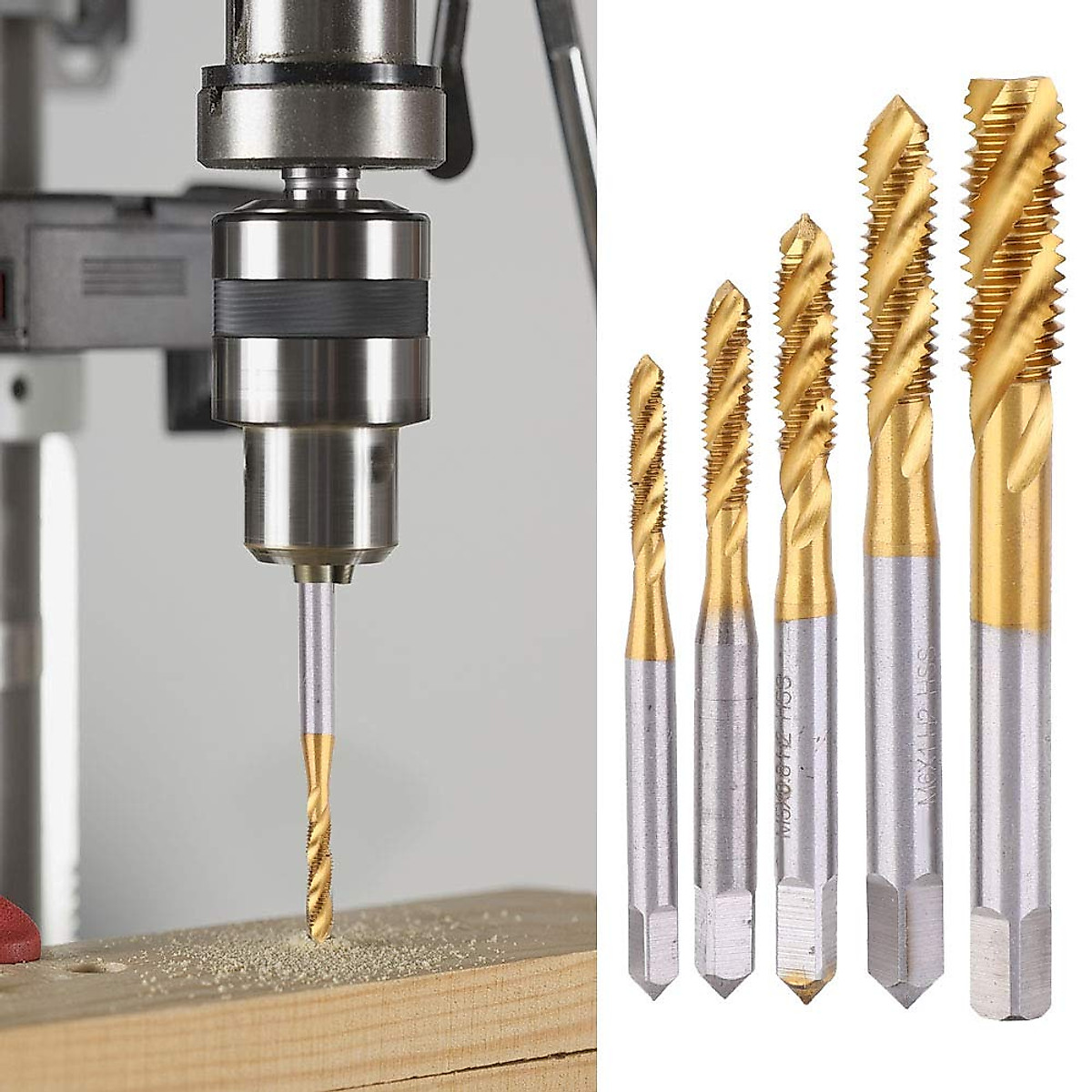 5 Pcs Plated Drill bit Set, M3-M8, Tap Bit Screw Kit for Drilling Metal, Tile, Concrete, Brick, Glass, Plastic and Wood