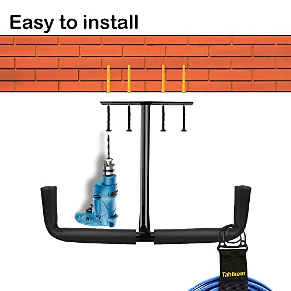 Tahikem 2 Set Overhead Garage Storage Rack, Heavy Duty Overhead Storage Double Hook, Ceiling Hanger Safe Racks, Hanging for Lumber Ladder Storage & Other Bulky Items (Pack of 2 - Black)