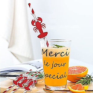Lobster Paper Straws Decor-24 Pack of Crawfish Birthday Party or Christmas Paper Straws Supplies-Red and White Disposable Striped Paper Decorative Drinking Straws for Seafood Party Decorations