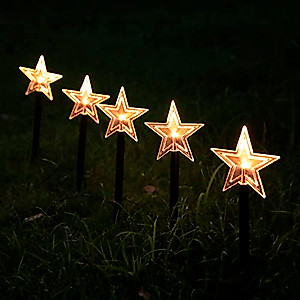 Rehenbsem Solar Christmas Lights Outdoor,5PCS Energy Saving Waterproof Solar Powered Stake Lights,2-Lighting Modes Christmas Decorations Garden Stake for Pathway, Lawn, Yard Decor (Star)