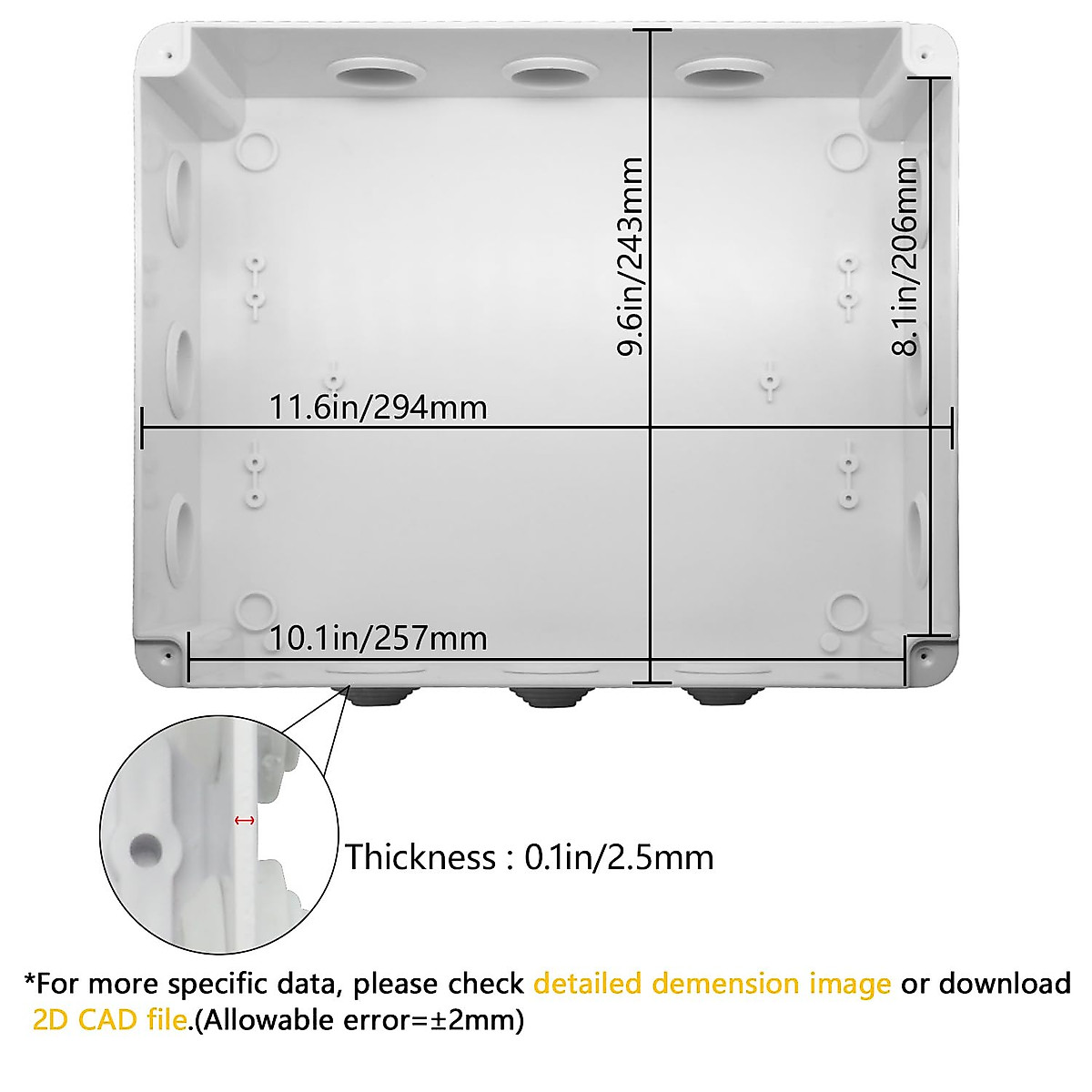LeMotech ABS Plastic Dustproof Waterproof IP65 Junction Box Universal Electrical Project Enclosure White 11.8 x 9.8 x 4.7 inch (300 x 250 x 120 mm)