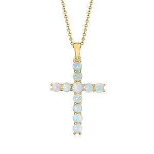 Ross-Simons Ethiopian Opal Cross Pendant Necklace in 18kt Gold Over Sterling. 18 inches