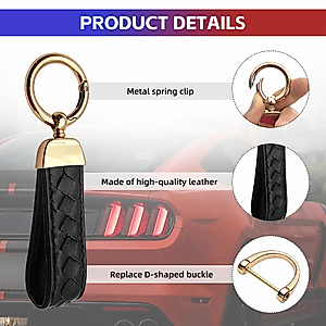 NTNEV Genuine Leather Car Keychain, Universal Car Key FOB Keychain, handmade knitted car key chain, 360 Degree Rotating with Anti-Lost D-Ring, 2 Key Rings and 1 Screwdriver, Unisex-Black