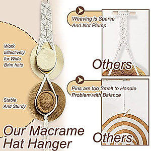 2 Pcs Boho Hat Racks for Wall, Macrame Hat Wall Hanger, Cowboy Hat Holder, Wall Hat Display Organizer Hand Weaving Hat Rack Decorative Cap Holder for Wide Brim (Boho, Off White)