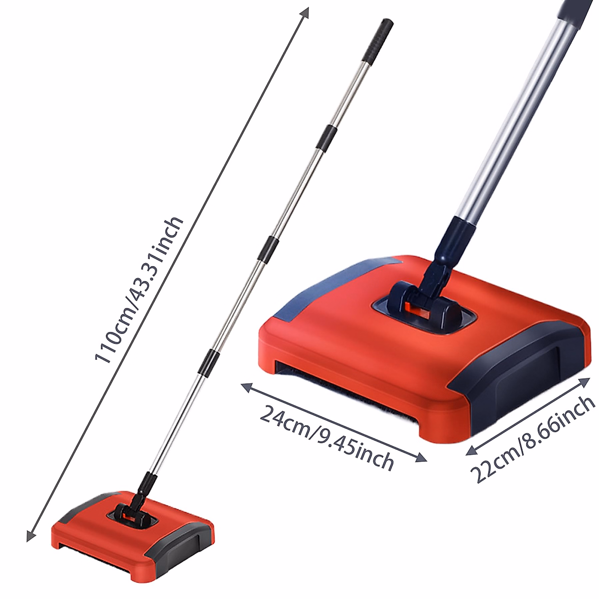 NewGtuizi Carpet Broom|Carpet Sweeper Manual 3 Rolling Brushes Floor Sweeper Carpet Brush with Wheels and Large Waste Bin 43inch Detachable Carpet Cleaner for Pet Hair Dust Debris
