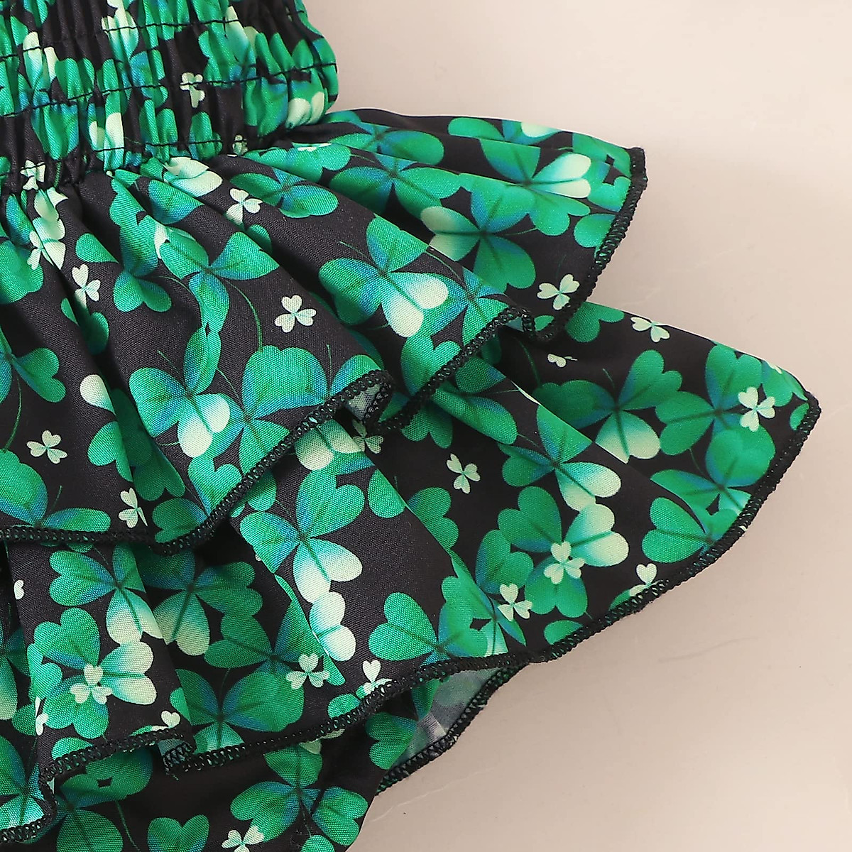 Toddler Baby Girl Summer Clothes Kid Clover Sleeveless Sling Ruffle Layered Dress+Headband St. Patrick's Day 2Pcs Set (Green B, 12-18 Months)