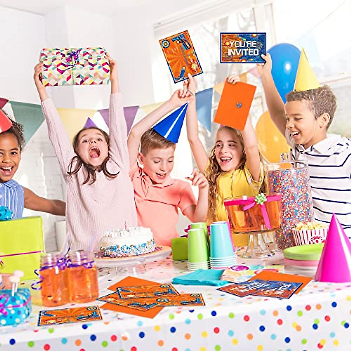 30 Pcs Dart War Party Invitations Happy Birthday Invitation for Boys Dart War Party Favors Boys Birthday Party Cards with Gun Stickers Dart Game Themed Birthday Party Supplies 6 x 4 Inches