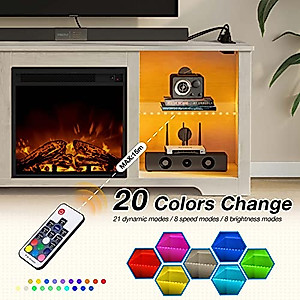 Rolanstar Fireplace TV Stand with LED Lights and Power Outlets, TV Console for 43" 50" 55" 60" 65", Entertainment Center with Adjustable Glass Shelves, White