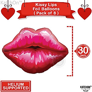 KatchOn, Big Red Lip Balloons Decorations - 30 Inch, Pack of 8 | Kiss Balloons, Galentines Day Decorations for Party | Lips Balloon for Valentines Day Decor | Lips Foil Balloons, Valentines Balloons