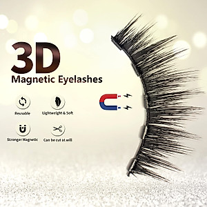 Magnetic Eyelashes Kit, Magnetic Lashes Natural Look, 3D Reusable Magnetic Eyelashes with Eyeliner, False Eyelashes with 2 Tubes of Eyeliner & Tweezers - Easy to Use