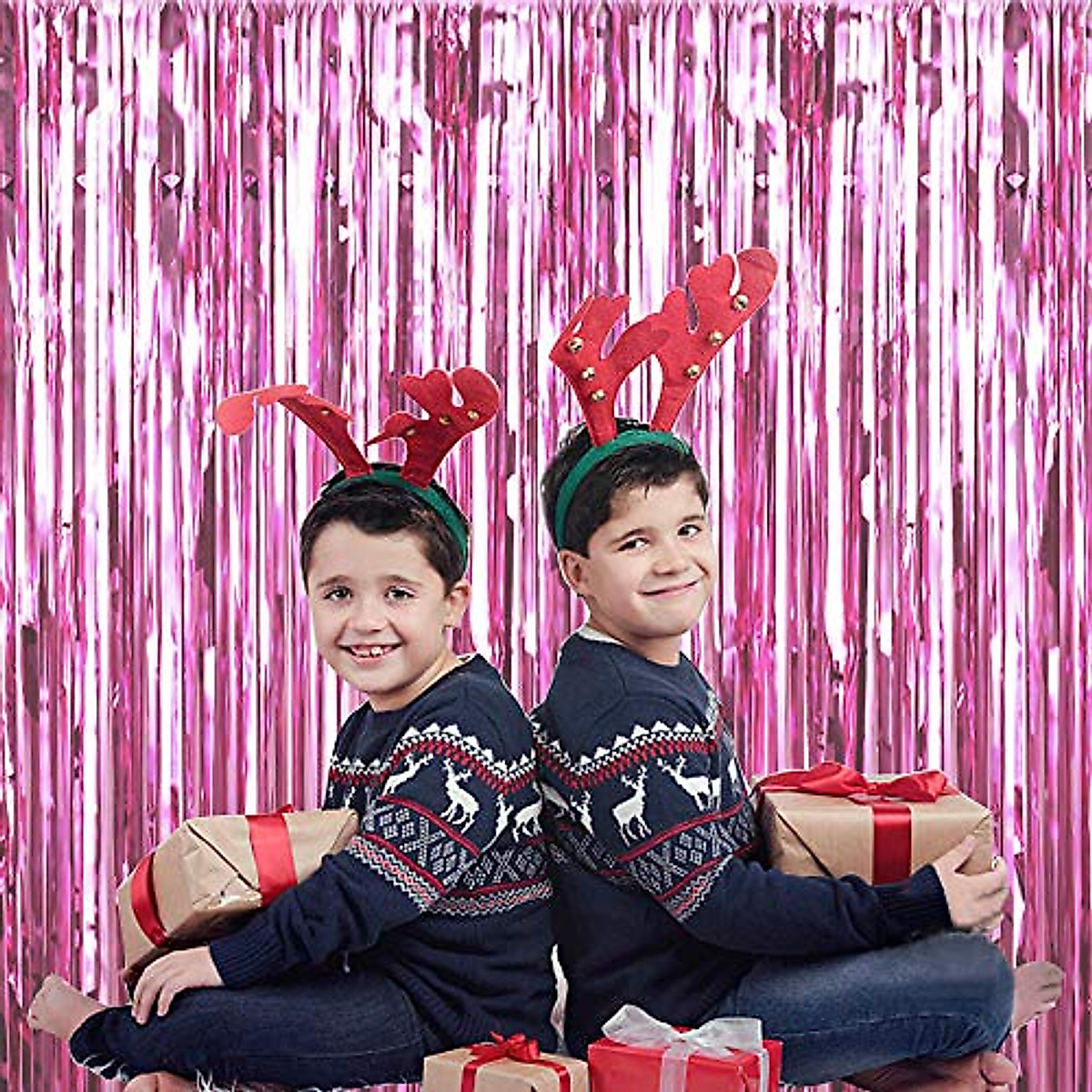 Fecedy 2pcs 3ft x 8.3ft Light Pink Metallic Tinsel Foil Fringe Curtains Photo Booth Props for Birthday Wedding Engagement Bridal Shower Baby Shower Bachelorette Holiday Celebration Party Decorations