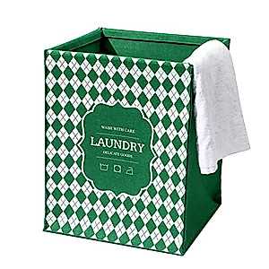 LUFOFOX Felt Collapsible Laundry Basket,70L Large Fabric Kids Laundry Hamper with Handles,Tall Laundry Basket Organizer for Dirty Clothes,Baby Toy Basket,14.9"×14.9"×19.3" Green