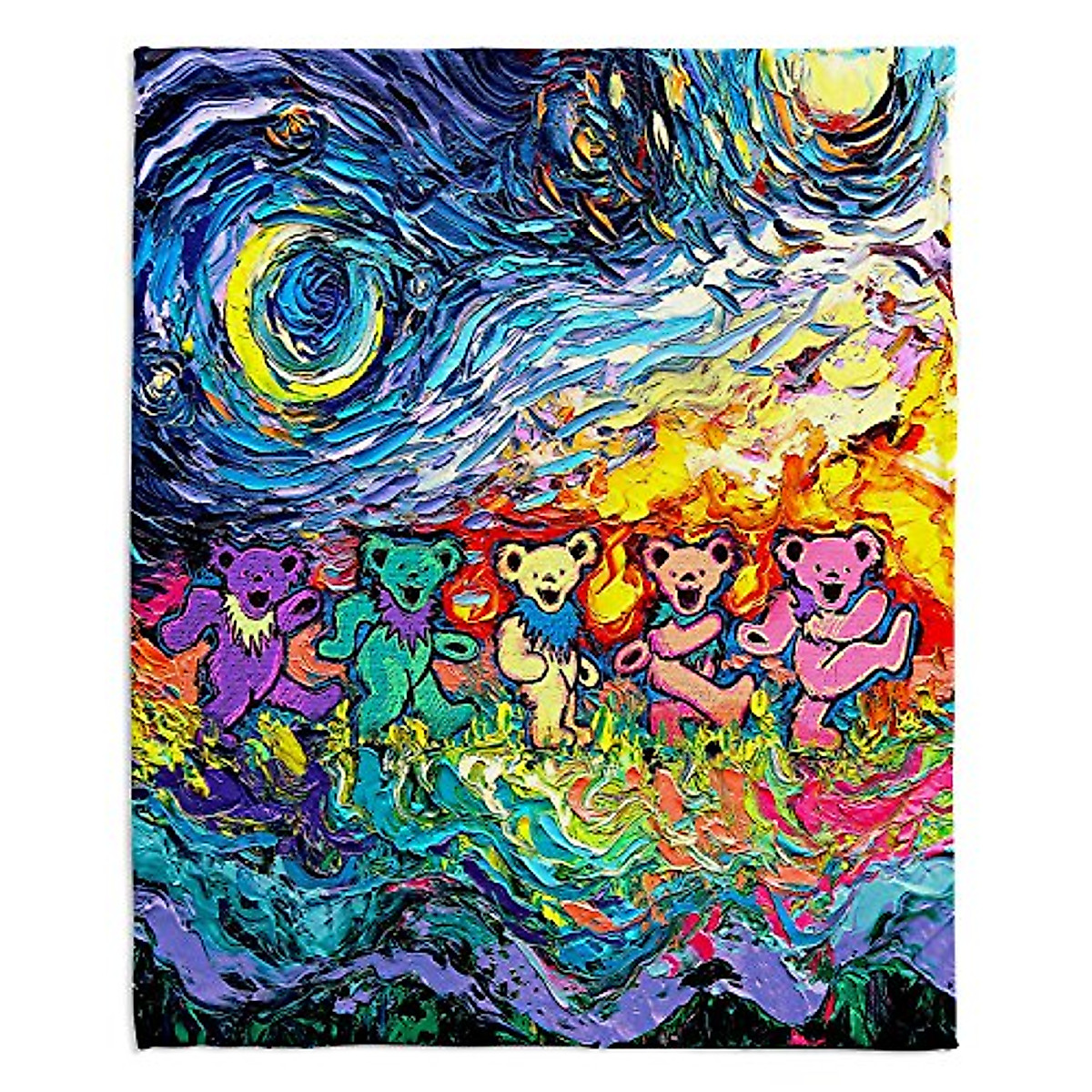 Dia Noche Fleece Blankets Soft Fuzzy 4 Sizes! by Aja Ann - Van Gogh Dancing Bears - Large 80" x 60"