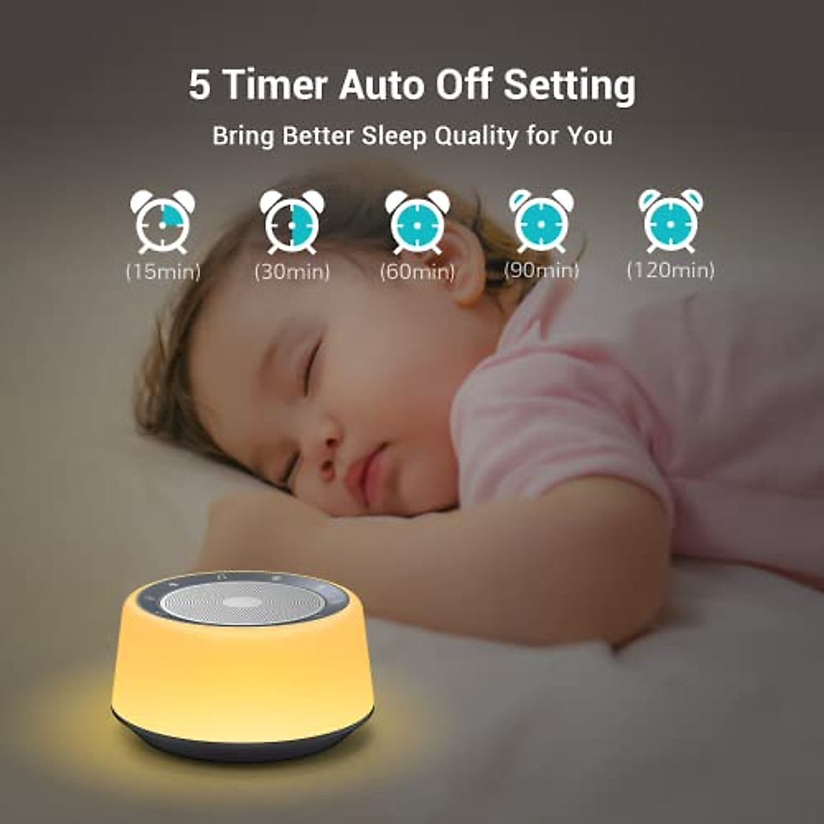 White Noise Machine with 30 Soothing Sounds and 7 Colors Warm Night Light for Sleeping, 5 Timers Portable Plug in Sound Machine for Baby, Adults