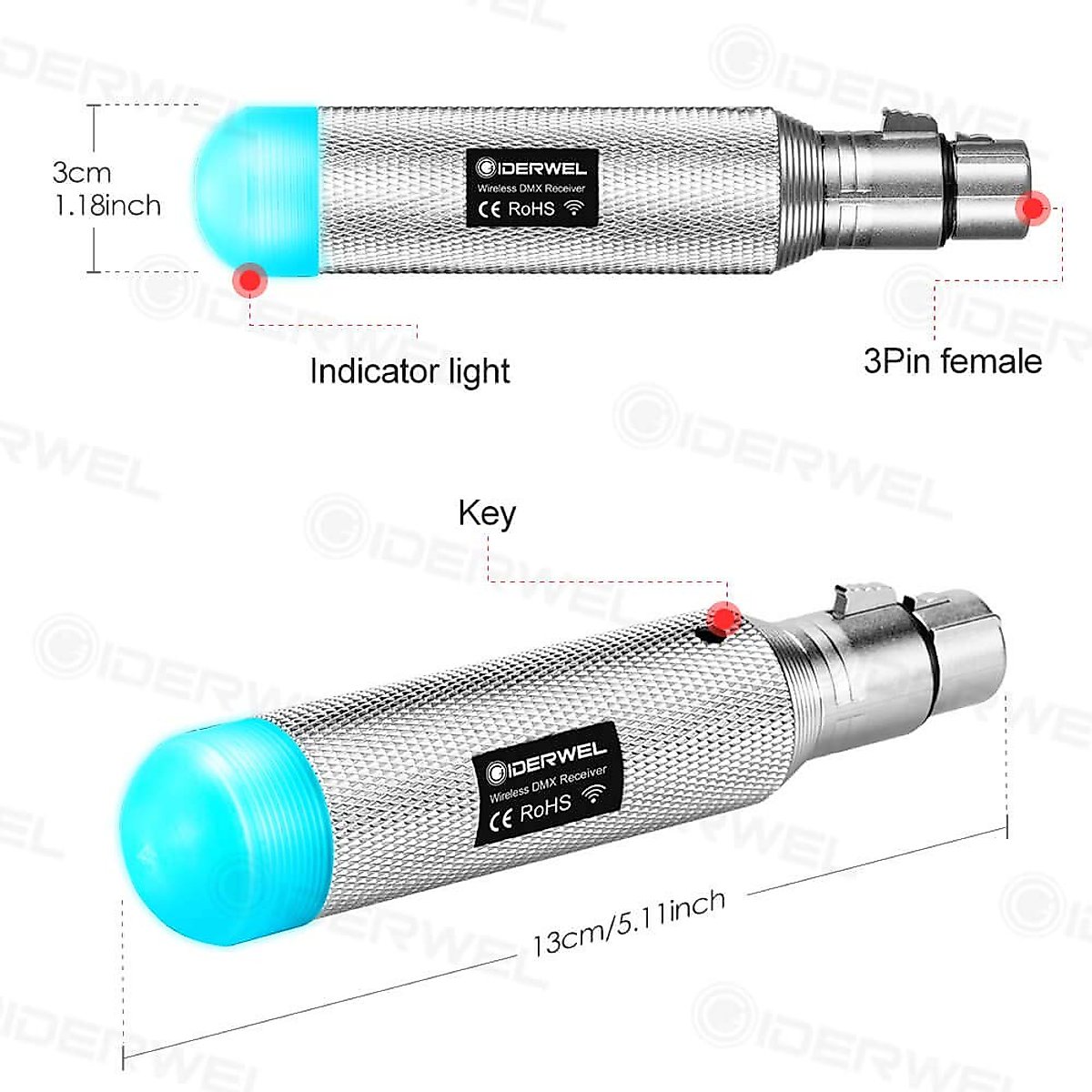 GIDERWEL 2pcs DMX512 DMX Dfi DJ 2.4G Wireless Receiver Transmitter 1 Rechargeable Built-in Battery Receiver and 1 Transmitter Lighting Controller for Stage Light Party Light