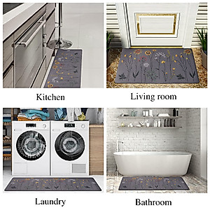 Rempry Kitchen Rugs and Mats Set of 2, Colorful Flowers , Non Slip Cushioned Anti-Fatigue Floor Mats for Kitchen Sink Office, 17"x47"+17"x29"