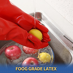 BOOMJOY Cleaning Gloves for Dish Washing, Dish Gloves, Reusable Kitchen Gloves Heavy Duty, Bathroom, Restroom, Red, 3 Pairs, Size-L