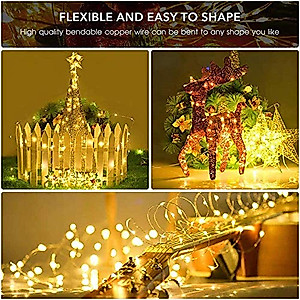Renohef 2 Pack Solar String Lights,200 LEDs 66Ft Waterproof Outdoor Fairy Lights with 8 Lighting Modes,Garden Copper Wire Decorative Lights for Patio,Gate,Trees,Wedding,Party,Christmas