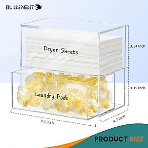 BLiSSNEST - Laundry Pods Container - Laundry Organizer - Laundry Room Organization - Acrylic Containers - Dryer Sheet Holder - Dryer Sheet Container - Laundry Detergent Organizer - Laundry Pod Holder