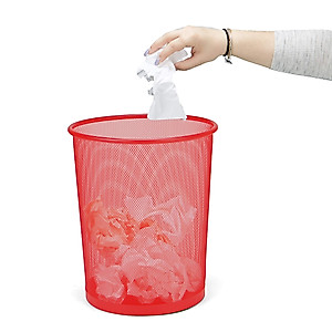 Mind Reader Mesh Trash Can, 16.65L (4.4 gal), Waste Paper Basket, Round, Office, Metal Mesh, 11.5" L x 11.5" W x 13.75" H, Red