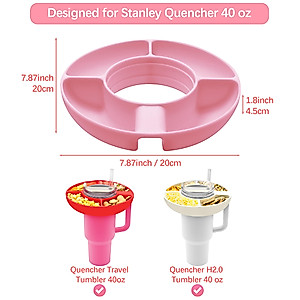 Snack Bowl for Stanley Cup, Silicone Snack Tray Compatible with Stanley Cup Quencher 1.0/2.0 40 oz Tumbler with Handle, Reusable Snack Ring for Home, Snack Container for Stanley Cup Accessories, Pink