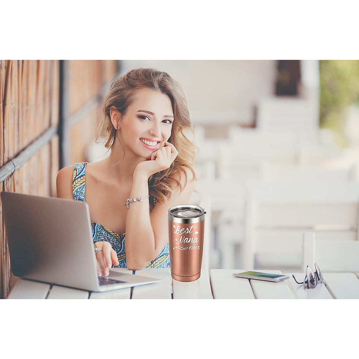 Best Nana Ever Travel Tumbler Best Nana Ever Tumbler with Straw Nana Gifts Birthday Mothers Day Gifts for Nana Grandma from Grandkids Granddaughter Grandson with 2 Lids and Straws, 20OZ Rose Gold