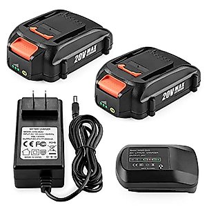 20V 2Pack Energup Battery Replacement for Worx 20V Lithium Battery PowerShare for WA3520 WA3525 WA3575 WG151s WG155s WG251s WG255s WG540s WG545s WG890 WG891 + a Worx 20V Battery Charger