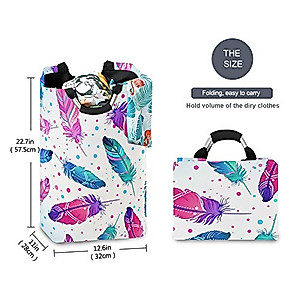 Qilmy Large Laundry Basket Collapsible Clothes Hamper, Waterproof Nursery Storage Bin with Handle Clothing Baskets for Bedroom Bathroom, Bohemian Feather Style