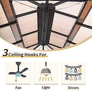 Domi 12' X 16' Hardtop Gazebo, Permanent Outdoor Gazebo with Polycarbonate Double Roof, Aluminum Gazebo Pavilion with Curtain and Net for Garden, Patio, Lawns, Deck, Backyard, Wood Looking