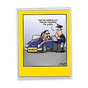 NobleWorks - 1 Large Happy Birthday Card with Envelope (8.5 x 11 Inch) - Funny Cartoon Humor (Buyer Discretion Advised) - I'm Sexy J8312BDG