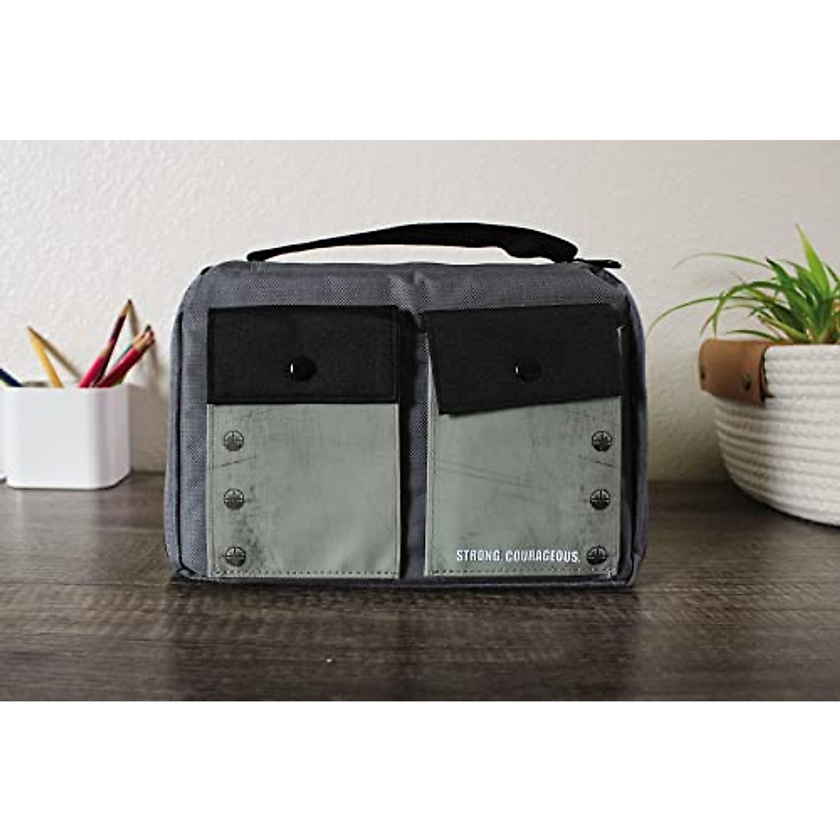 Bible Cover for Boys, Zippered, with Handle, Canvas, Gray, Medium