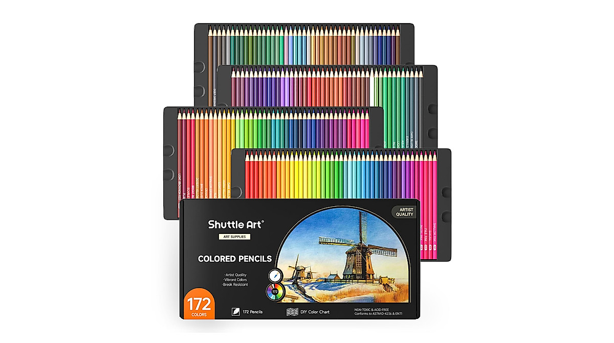 Shuttle Art 172 Vibrant Soft Core Colored Pencils Set