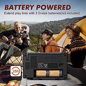 JEUJUG Radio Portable AM FM Radio Vintage/Retro, Bluetooth5.1 Speaker Built-in Rechargeable Battery, Plug in Wall or D Battery Operated Radio PU Leather Handle with Aux in/Headphone Jack