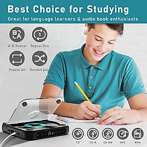 ZYOKATA Portable CD Player Personal CD Players with Bluetooth for Car, Rechargeable Small CD Player with Headphones, LCD Touch Screen & Anti-Skip/Shockproof