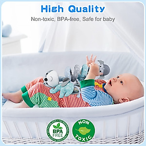 FPVERA Baby Spiral Plush Hanging Toys - Babies Spiral Activity Toy Spiral Hanging Rattle Sensory and Musical Plush Toys Car Seat Mobile Toy for Kids Infant Newborn 0-12 Months (Gray Fox)