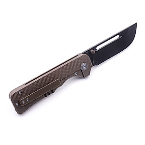 AMEIGHT KNIVES Elgar Folding Knife 3.5" Black PVD S90V Blade Bronze Anodized Titanium Handle Pocket Knife AM8-004BN