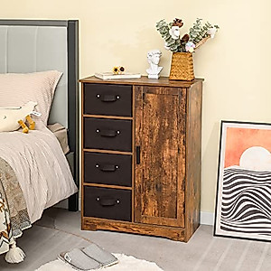 usikey Storage Cabinet with 4 Removable Drawers and 1 Door, Accent Floor Cabinet with Adjustable Shelves, Cupboard for Living Room, Bedroom, Rustic Brown