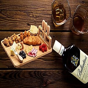 LUXFINA Bamboo Cheese Board Set with Cutlery,Bamboo Wood Serving Tray,Charcuterie Platter for Serving Wine, Cheese, Meat,Fruits,Unique Gifts for Christmas Wedding Housewarming Anniversary