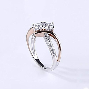 Jeulia Two Tone Crossover Rings for Women Sterling Silver Round Cut Engagement Rings Rose Gold Plated Bridal Set Solitaire Cubic Zirconia Wedding Promise Rings with Jewelry Box (6)