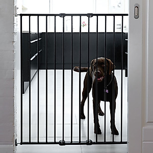 Scandinavian Pet Design Extra Tall 42 Inch Wall Mount Extendable Portable Animal Pet Safety Gate for Large and Small Dogs with Extension Kit, Black