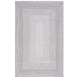 SAFAVIEH Braided Collection Accent Rug - 4' x 6', Grey, Handmade Farmhouse, Ideal for High Traffic Areas in Entryway, Living Room, Bedroom (BRA220F)