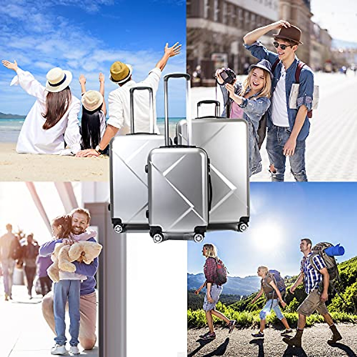 Tiktun Luggage, PC+ABS Hardshell Lightweight Durable Spinner Wheels Suitcase, Silver, 3-Piece Set (20"/24"/28")