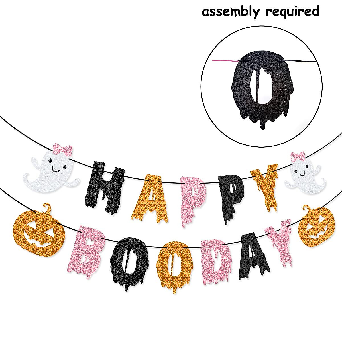 Orange Pink and Black Happy Boo Day Banner Happy Boo Day Cake Topper for Pink and Black Girl Halloween Birthday Party Girl Spooky Birthday Decorations