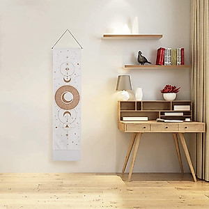 CALIDAKA Moon Phase Tapestry,Moon Stars Tapestry,Starry Sky Tapestry,Moonlit Garden Tapestry,Linen,Modern Home Decor(White)