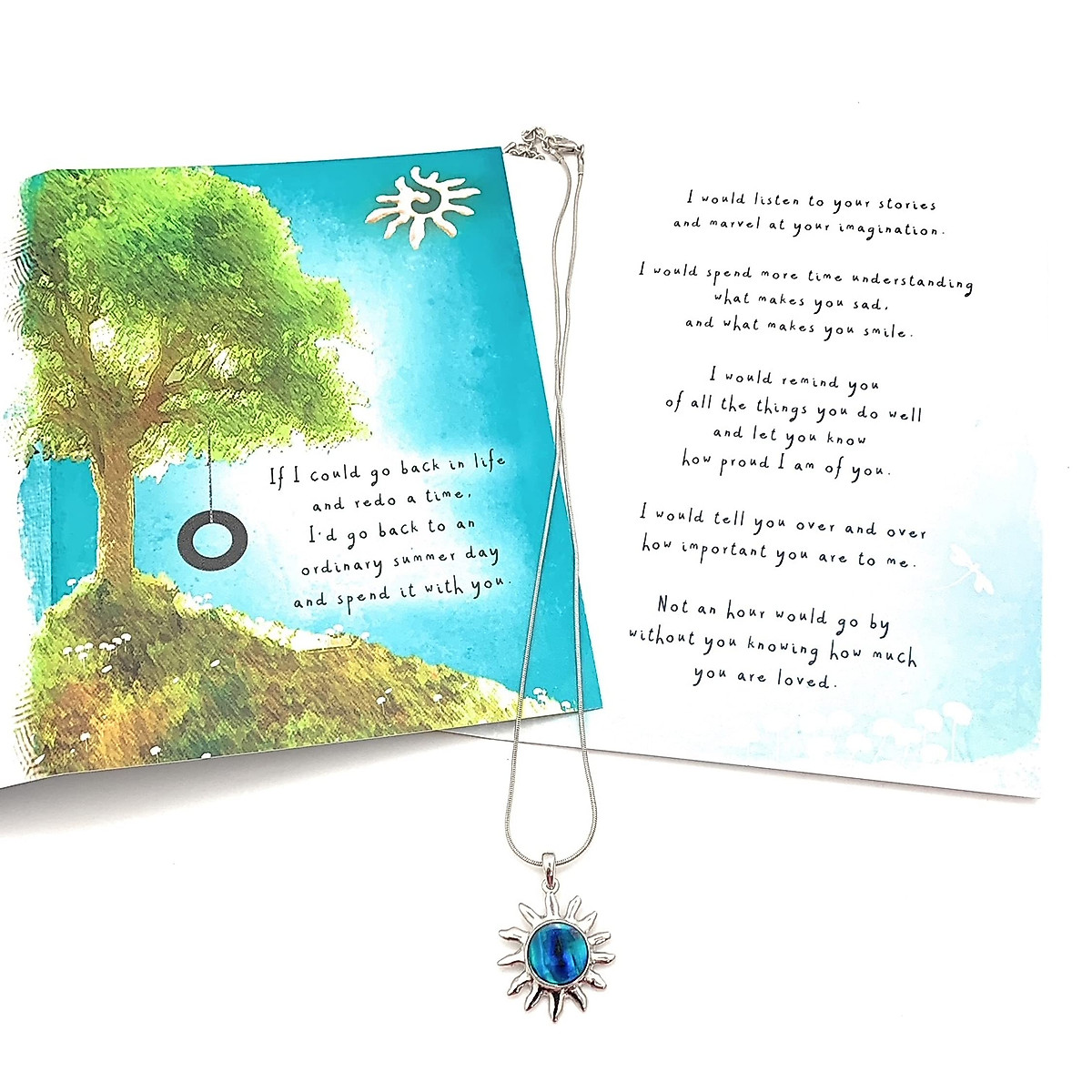Smiling Wisdom - Sun Heartfelt Ordinary Summer Day Greeting Card and Sun Keepsake Gift Set - Woman, Daughter, Granddaughter, Sister - Blue Green Abalone Sun