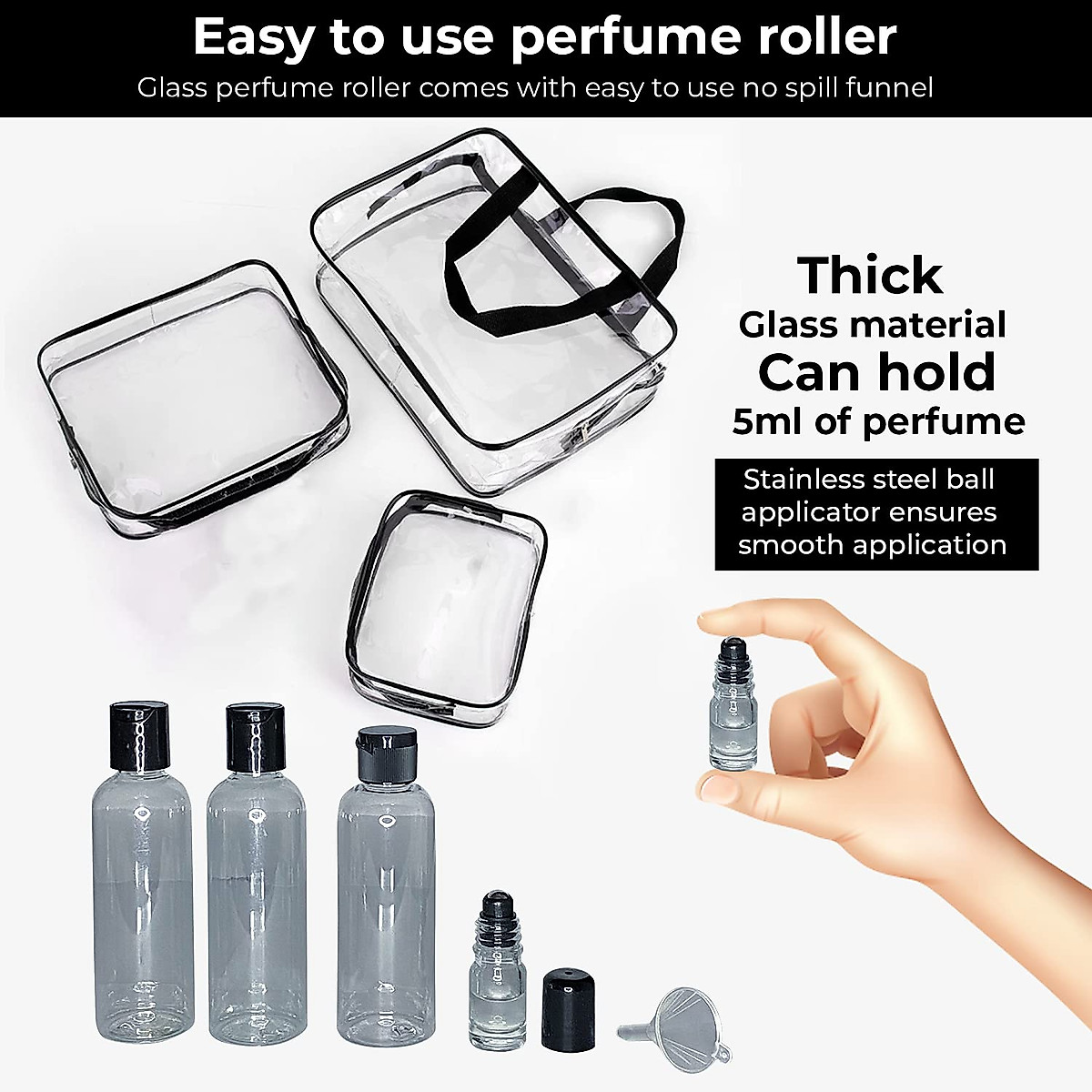 5-Star Compatible Inkjet Cartridge 3 Pc Premium TSA Approved Toiletry Bag Travel Set, Clear Cosmetic Bags with 3 Toiletry Bottles